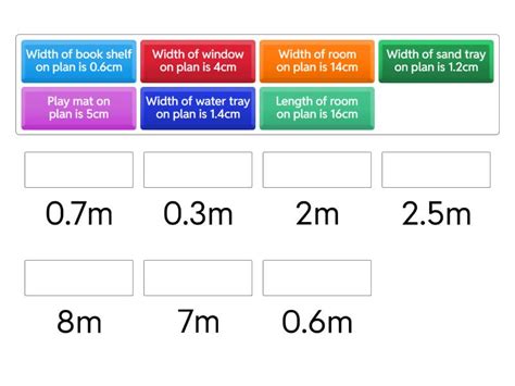 using the scale 2cm 1m match the scale measurements to the real life