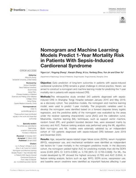 pdf nomogram and machine learning models predict 1 year mortality