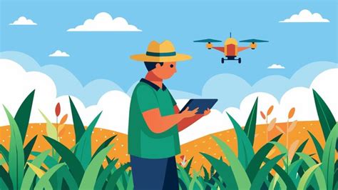 Premium Vector A Farmer Navigates Their Drone Over A Large Cornfield