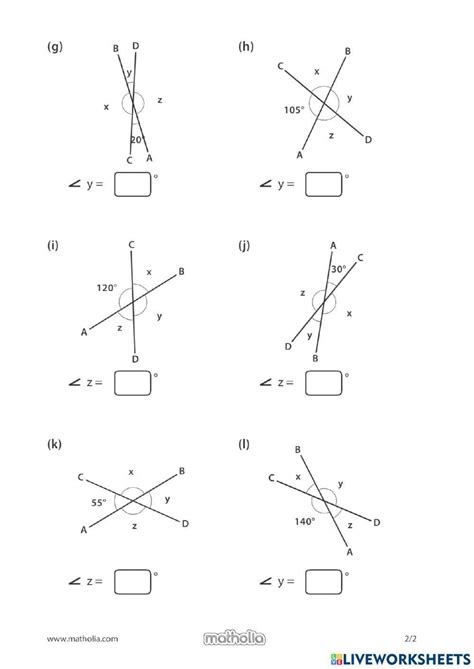 Vertically Opposite Angles Worksheet
