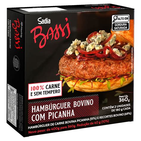 Hambúrguer De Carne Bovina Costela Sadia Bassi Caixa 360g 2 Unidades