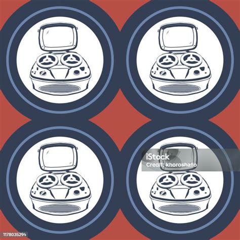 빈티지 테이프 레코더 벡터 간단한 색상 패턴 1960 년대 스타일 그래픽 모노그램 레드 블루 개념에 대한 스톡 벡터 아트 및 기타 이미지 Istock