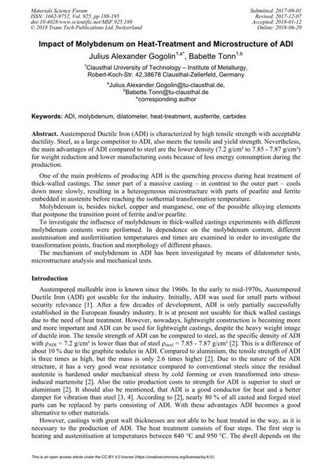 Pdf Impact Of Molybdenum On Heat Treatment And Microstructure · Of Ferrite And Perlite 2