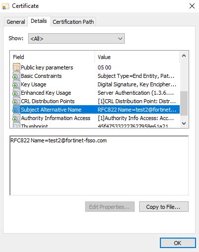 Using The San Field For Ldap Integrated Certificate Authentication Fortigate Fortios 761