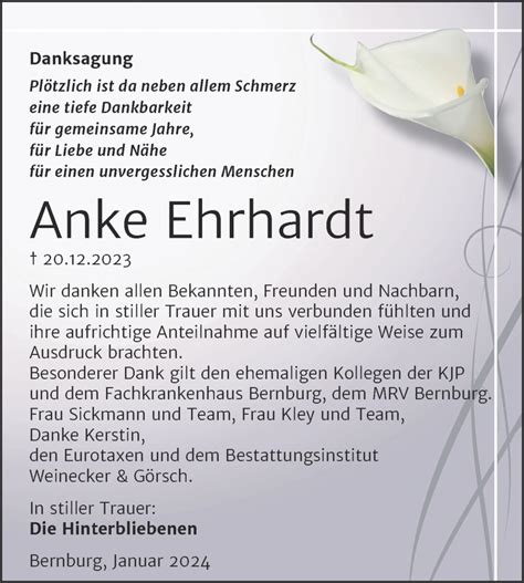 Traueranzeigen Von Anke Ehrhardt Abschied Nehmende