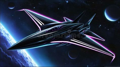 A Sleek Futuristic Spaceship Soars Through Space Generated Stock