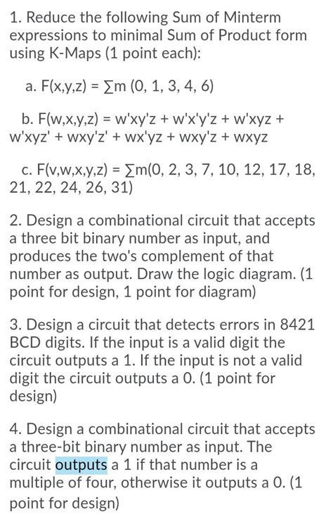 Solved 1 Reduce The Following Sum Of Minterm Expressions To