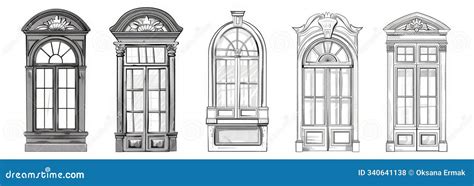 Windows Drawing Set Hand Drawn Architecture Design Elements Windows