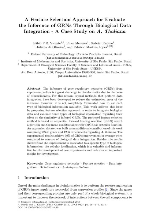 Pdf A Feature Selection Approach For Evaluate The Inference Of Grns Through Biological Data