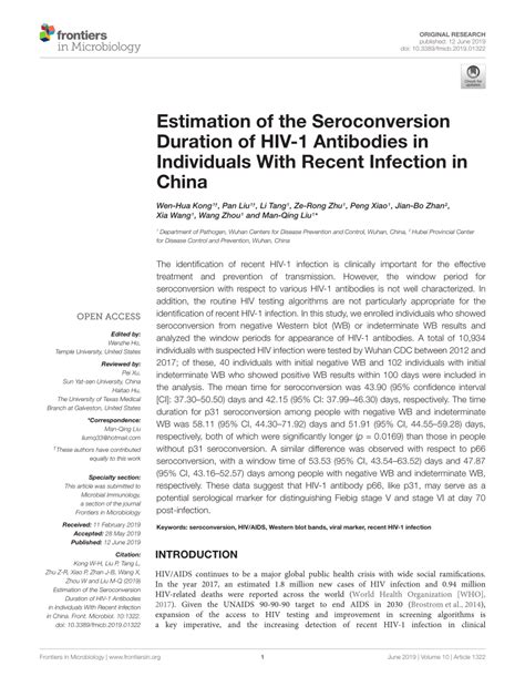 Pdf Estimation Of The Seroconversion Duration Of Hiv 1 Antibodies In Individuals With Recent