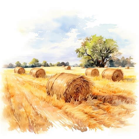 Premium AI Image | arafed hay bales in a field with trees and clouds generative ai
