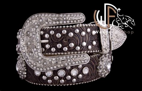 Belt For Ladies Flower Brown With Rhinestones Winch Farm Western Shop