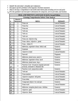 CLICKABLE CHECKBOX FORM OWLS II Oral And Written Language Scales ITEM