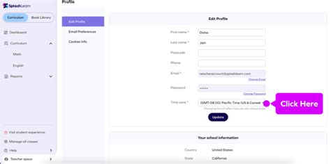 How Can A Teacher Update The Time Zone For Account Splashlearn