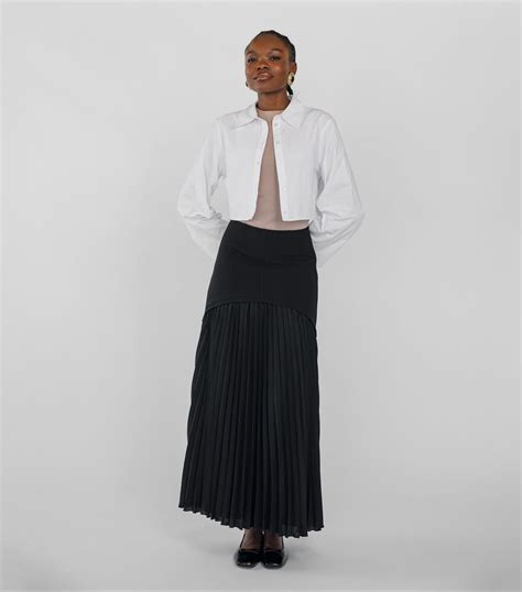 Pleated Drop Waist Skirt Black Womens Stylish High Waist Skirt Vela