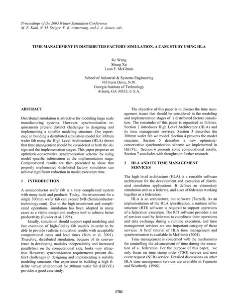 Pdf Time Management In Distributed Factory Simulation A Case Study