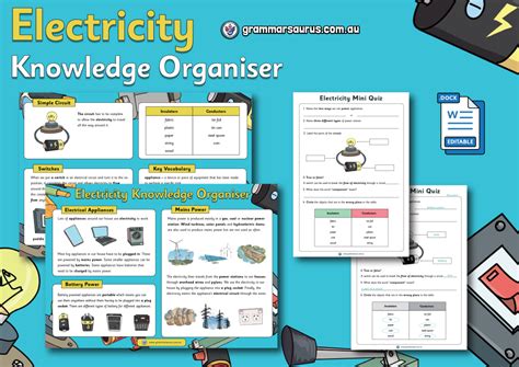Year 5 6 Science Electricity Knowledge Organiser Grammarsaurus Australia