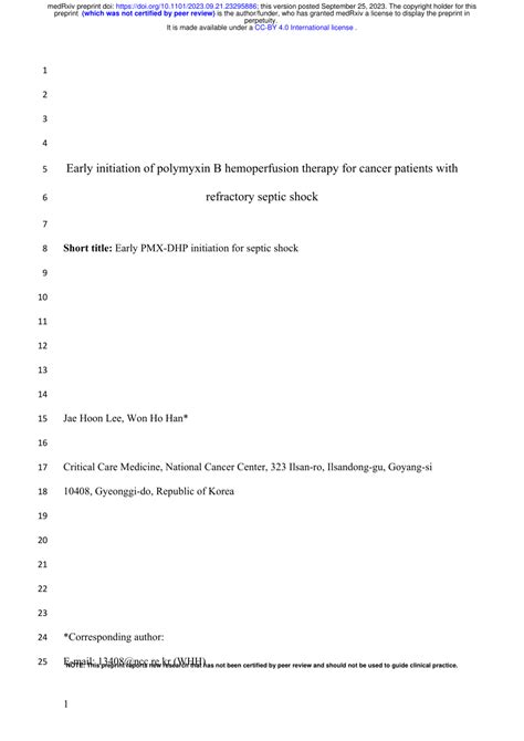 Pdf Early Initiation Of Polymyxin B Hemoperfusion Therapy For Cancer Patients With Refractory