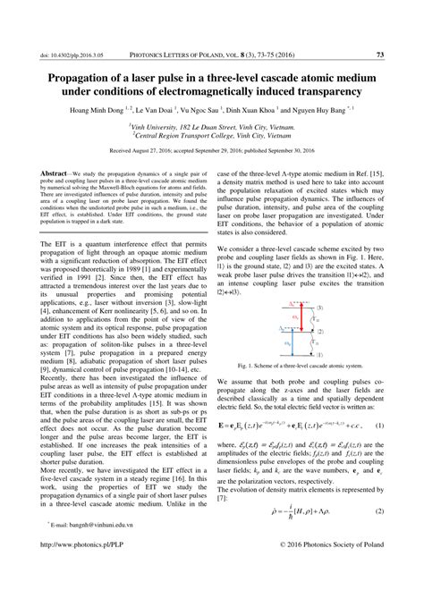 Pdf Propagation Of A Laser Pulse In A Three Level Cascade Atomic