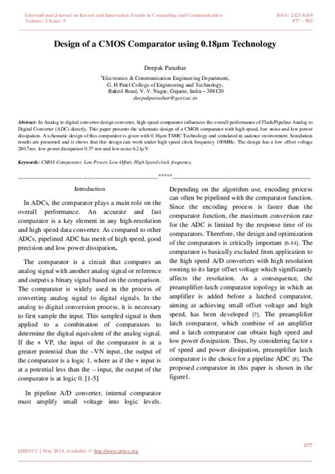 Pdf Design Of A Cmos Comparator Using 0 18μm Technology