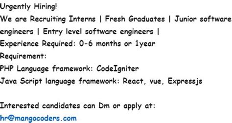 Hiring Phpdeveloper Javascriptdeveloper Interns Freshgraduatesjobs