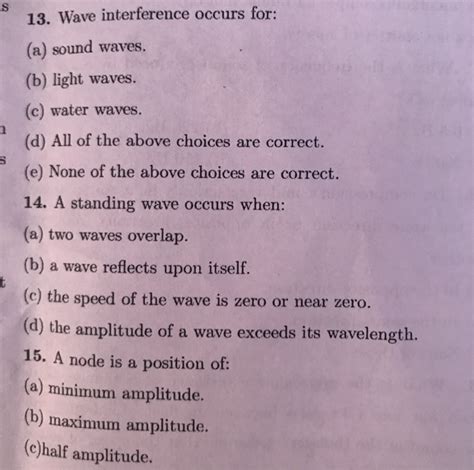 Solved 13 Wave Interference Occurs For A Sound Waves Chegg Com