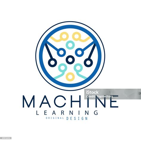 원형 모양에서 기계 학습 아이콘입니다 컴퓨터 과학 및 인공 지능 개발입니다 현대 기술 평면 벡터 디자인 회사 기호 카드 또는 레이블 과학에 대한 스톡 벡터 아트 및 기타