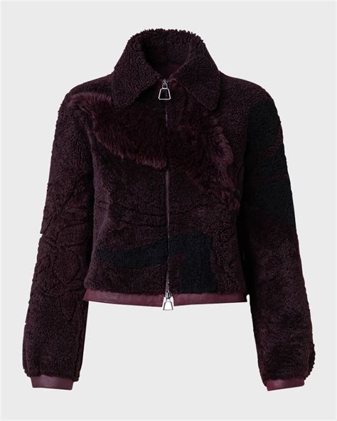 Akris Shearling Short Jacket With Flower Patchwork Details Neiman Marcus