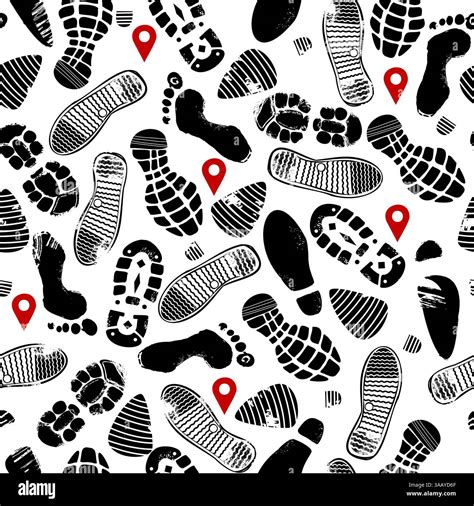 Men And Women Shoe Impressions Seamless Pattern Leg Step Dirty Footwear Sole Route Location