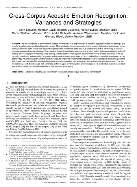 Pdf Cross Corpus Acoustic Emotion Recognition Variances And Strategies