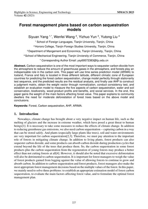 Pdf Forest Management Plans Based On Carbon Sequestration Models