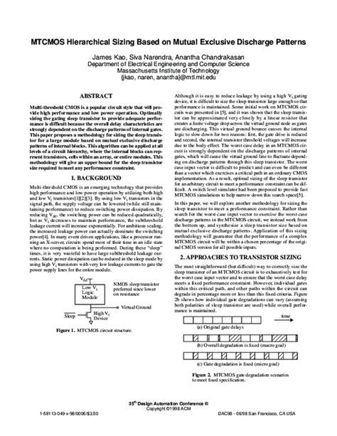 Pdf Mtcmos Hierarchical Sizing Based On Mutual Exclusive Discharge Patterns