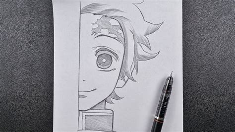 How To Draw Tanjiro Half Face Demon Slayer Drawing Easy Drawing