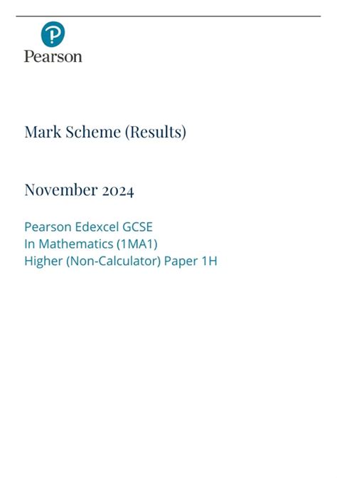 Ma1 1h Mark Scheme November 2024 Gcse Maths Stuvia Us