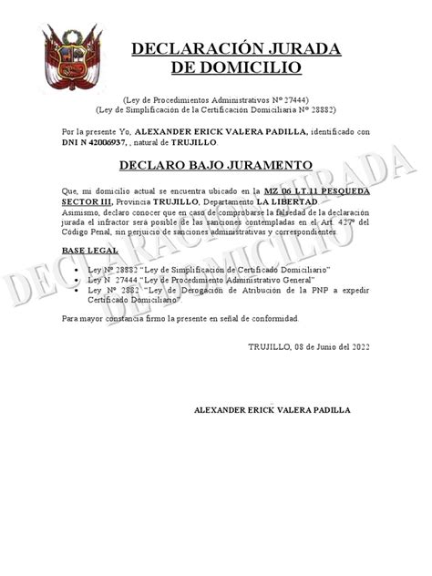 Declaracion Jurada De Domicilio Pdf Declaracion Jurada De Domicilio Pdf