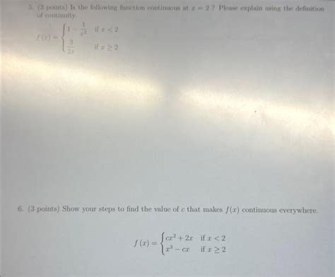 Solved 5 3 Points Is The Following Function Continuous At
