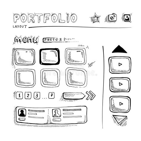 Doodle Portfolio Wireframe Stock Vector Illustration Of Navigation