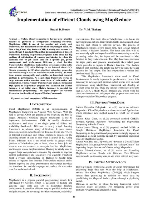 pdf implementation of efficient clouds using mapreduce