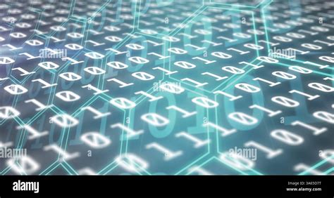 Image Of Binary Coding Data Processing Over Network Of Hexagons Stock