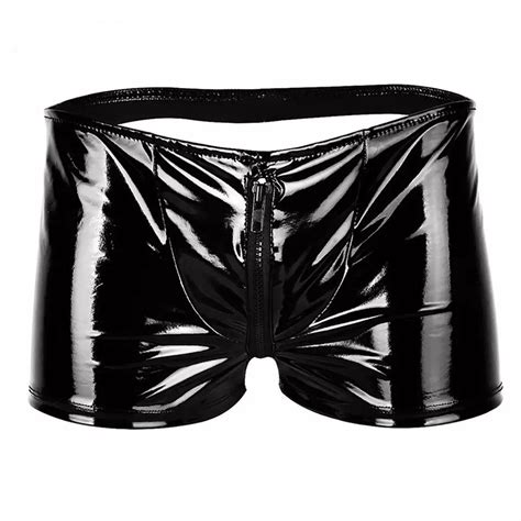 เซ็กซี่เปิด Crotch Glossy นักมวยหนังสำหรับ Sex Shaping Latex กางเกงขา