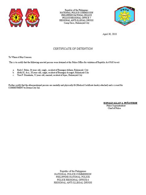 Philippine Drug Detention Certificates Pdf National Security