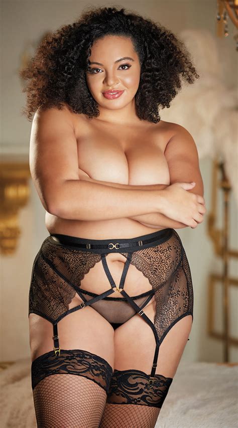 Plus Size High Waisted Cage Lace Garter Belt Set Plus Size Garter Belt