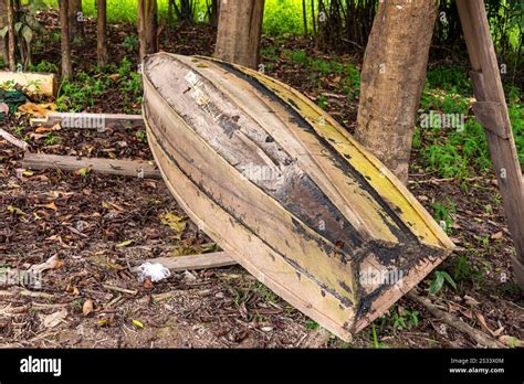 Wooden Conoe Waiting To Be Used San Antonio Del Cacao Island Amazonas