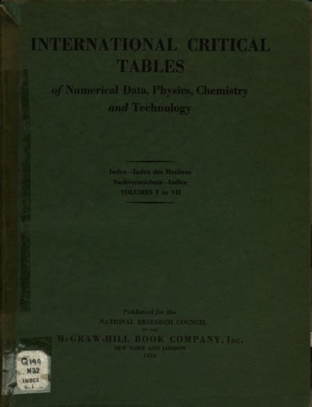 International Critical Tables Of Numerical Data Physics Chemistry And Technology The