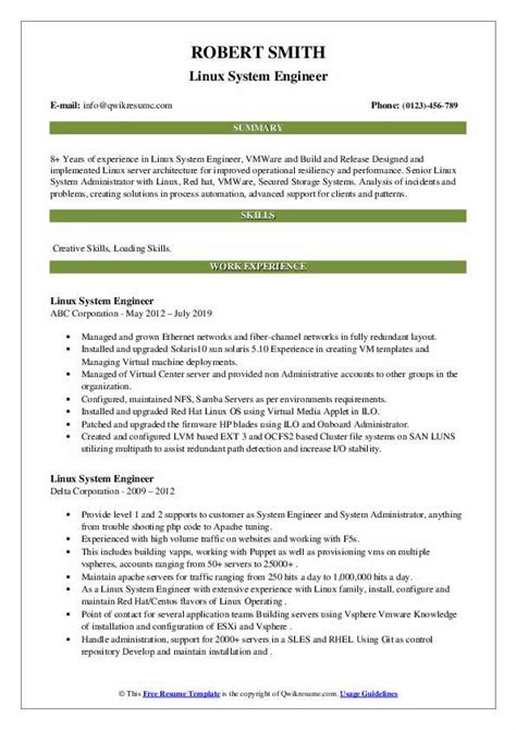 10 Linux System Engineer Resume Samples And Templates For 2025