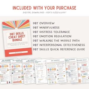 DBT Skills Cheat Sheet Bundle Coping Skills Overview Self Help Mental Health Mindfulness