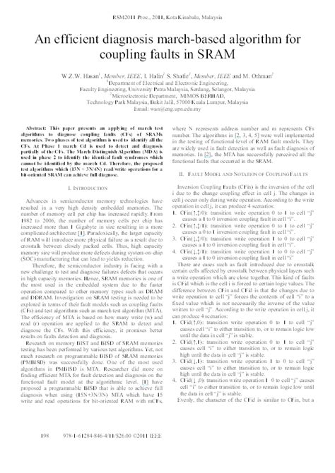 pdf an efficient diagnosis march based algorithm for coupling faults in sram