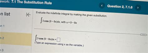 Solved Ework 7 1 ﻿the Substitution Rulequestion