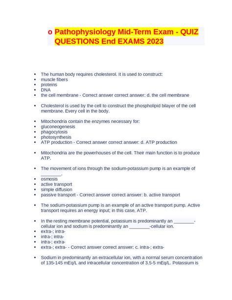 Pathophysiology Mid Term Exam Quiz Questions And Answers Exams