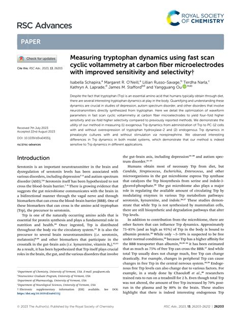 pdf measuring tryptophan dynamics using fast scan cyclic voltammetry